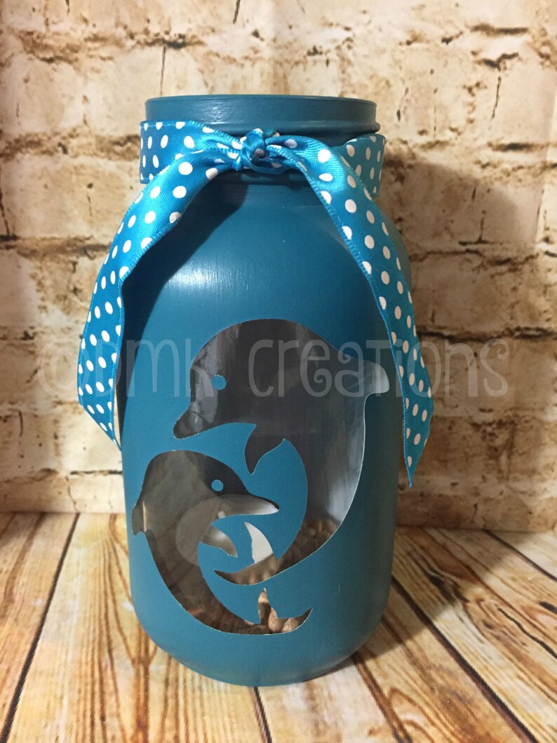 Dolphin Painted Mason Jar Tea Light Candle Holder, Dolphin, Ocean ...