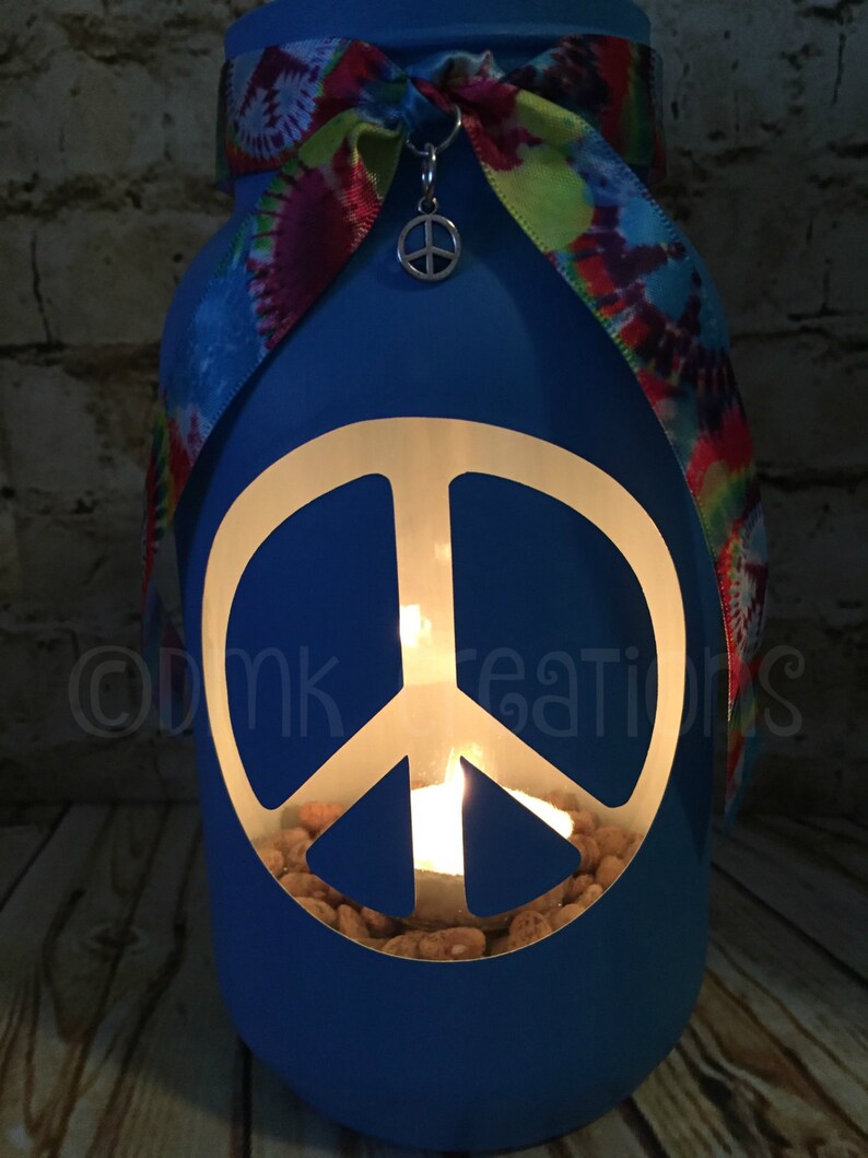 Peace Symbol Painted Mason Jar Tea Light Candle Holder, Painted Mason ...