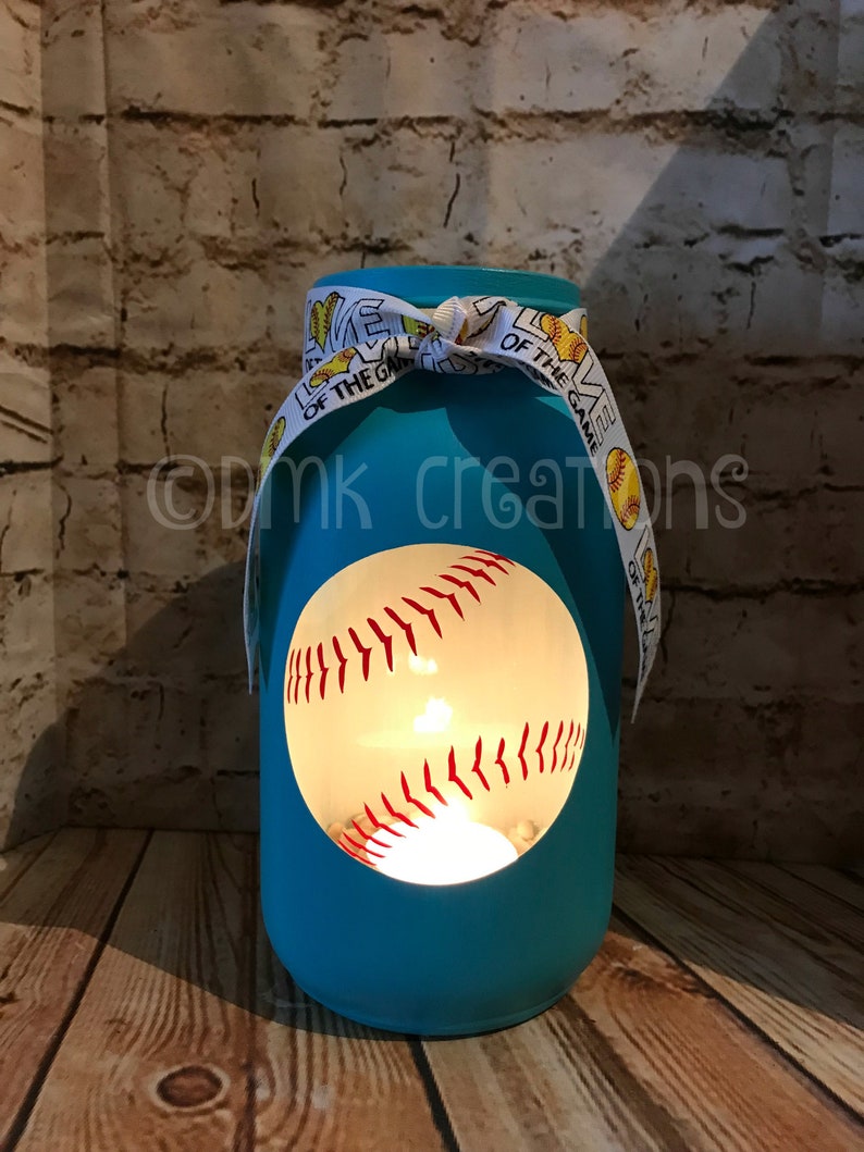 Softball Painted Mason Jar Tea Light Candle Holder Softball - Etsy