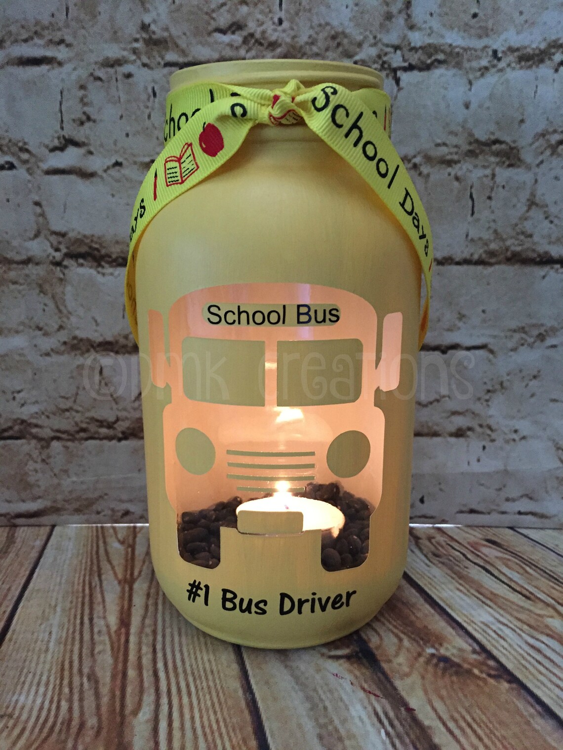 School Bus Painted Mason Jar Tea Light Candle Holder, # 1 Bus Driver ...