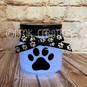 Paw Print Glitter Light Mason Jar, Mason Jar, Dog Paw Print, Cat Paw ...