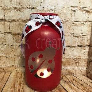 Ladybug Painted Mason Jar Tea Light Candle Holder, Ladybug, Painted ...