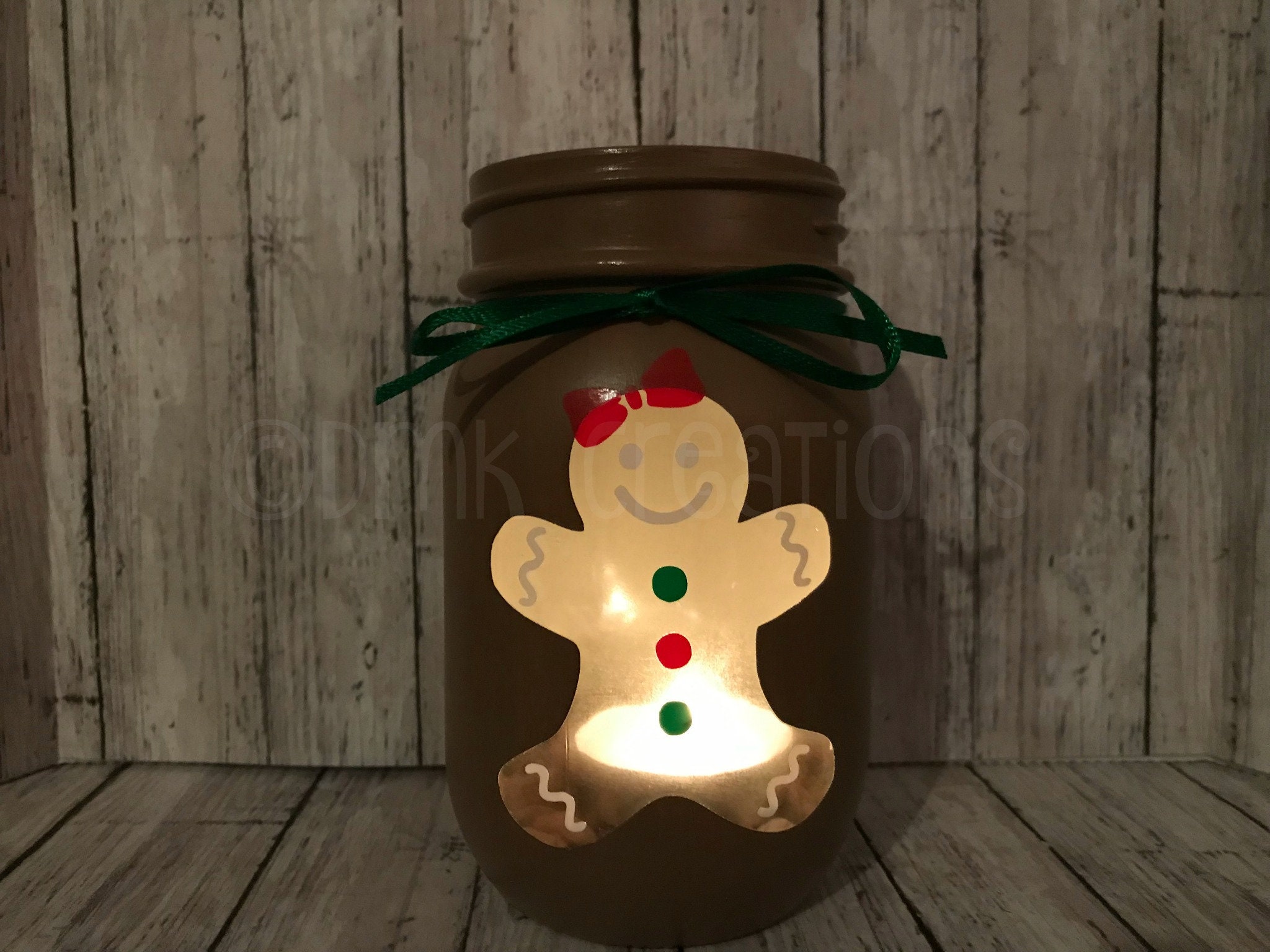 Set of Gingerbread Boy and Girl Painted Mason Jar Tea Light Candle ...