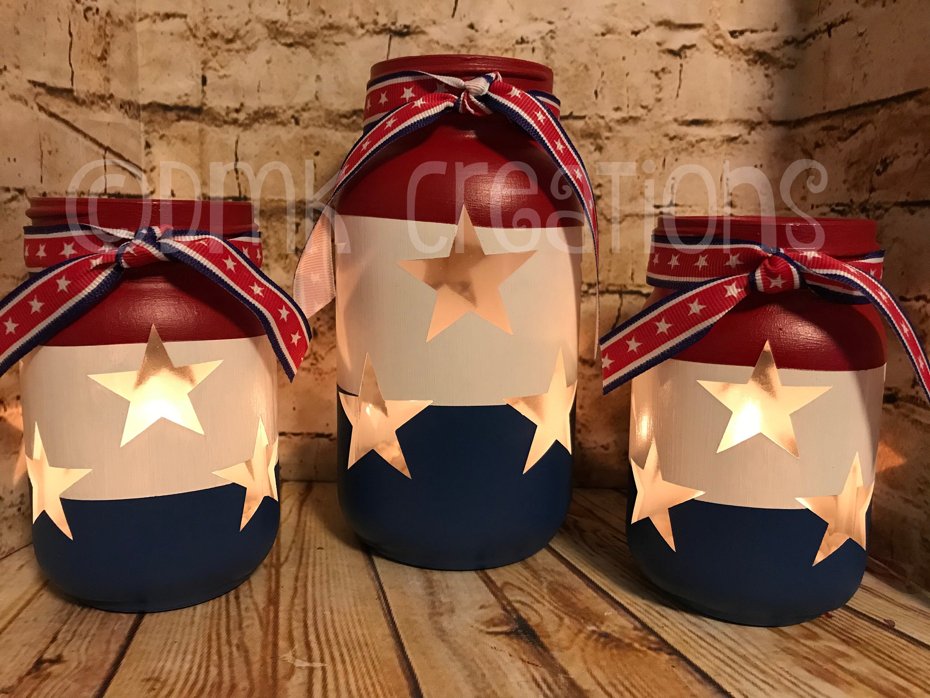 Patriotic Painted Mason Jar Tea Light Candle Holders, Painted Mason Jar ...