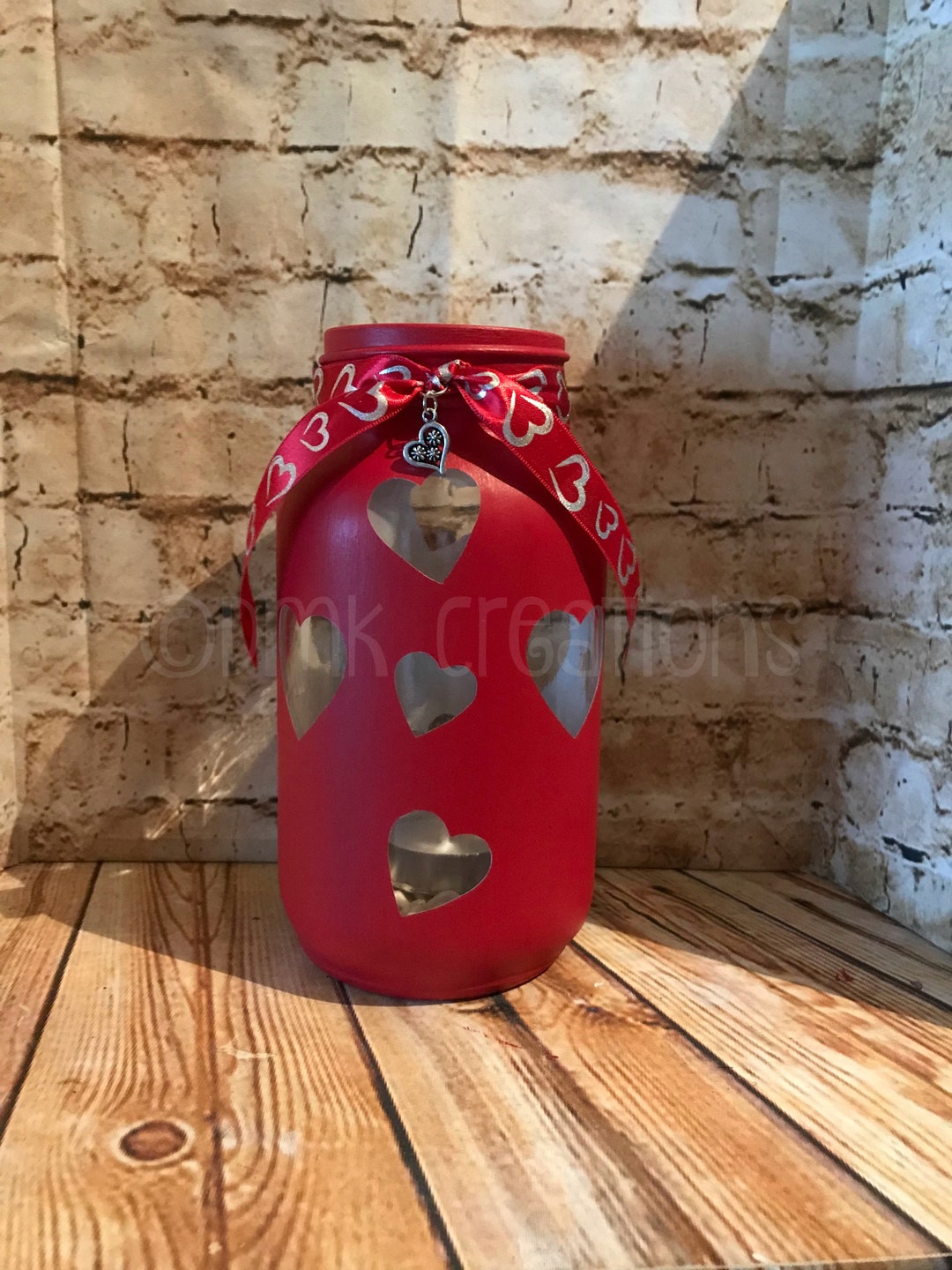 Valentine Hearts Painted Mason Jar Tea Light Candle Holder, Painted ...