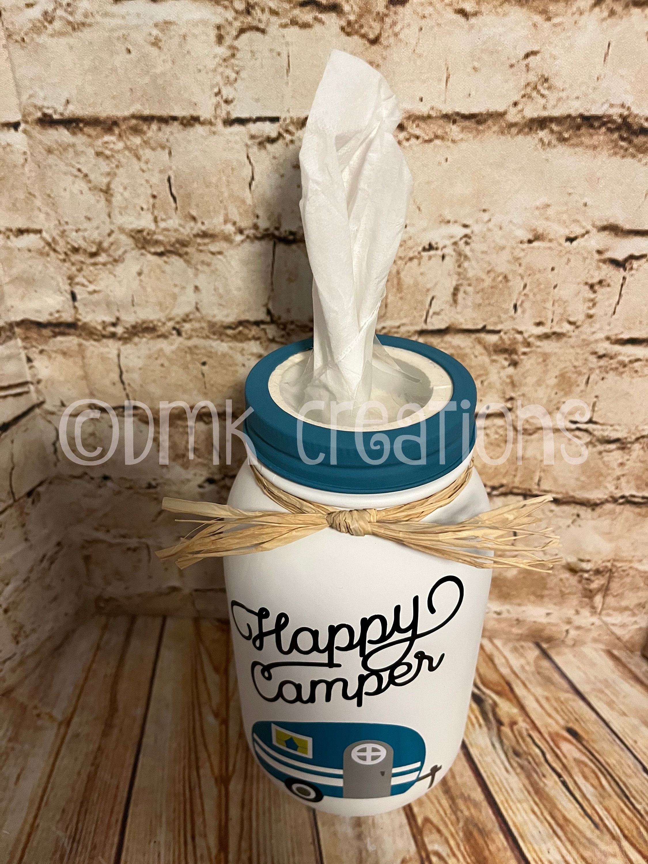 Happy Camper Mason Jar Tissue Holder Painted Mason Jar - Etsy