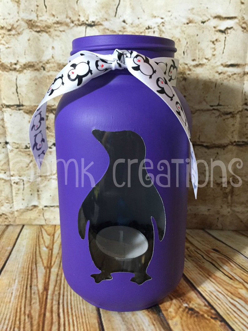 Penguin Painted Mason Jar Tea Light Candle Holder, Penguin, Painted ...
