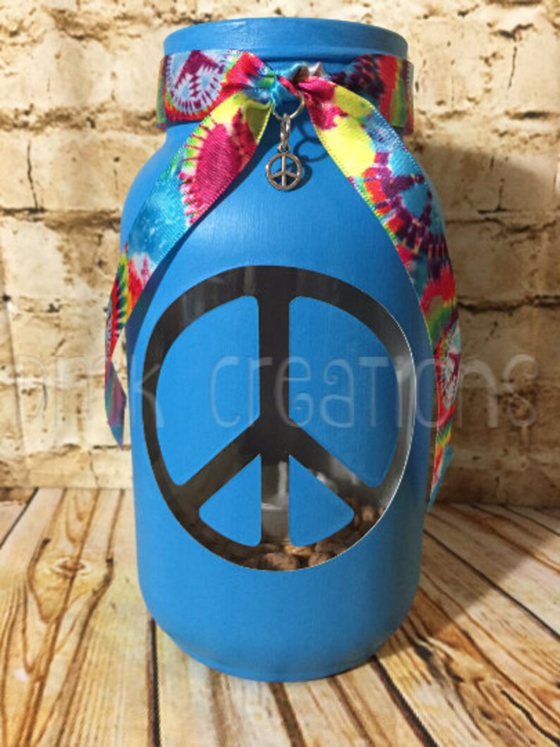 Peace Symbol Painted Mason Jar Tea Light Candle Holder, Painted Mason ...