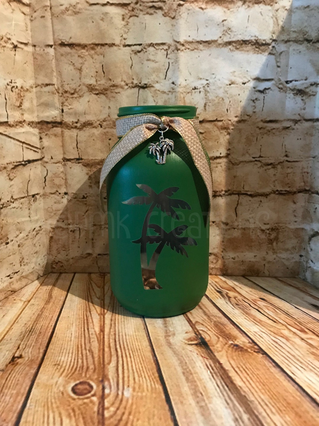 Palm Tree Painted Mason Jar Tea Light Candle Holder, Palm Tree, Painted ...