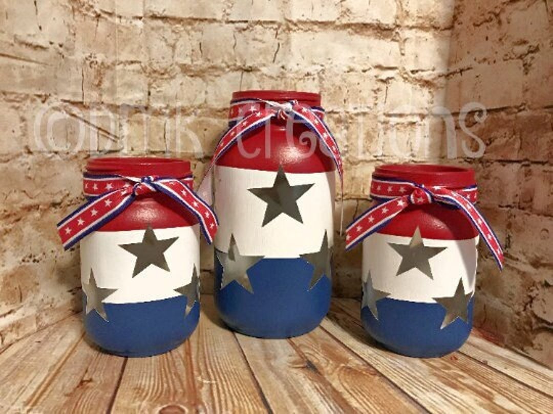 Patriotic Painted Mason Jar Tea Light Candle Holders, Painted Mason Jar ...