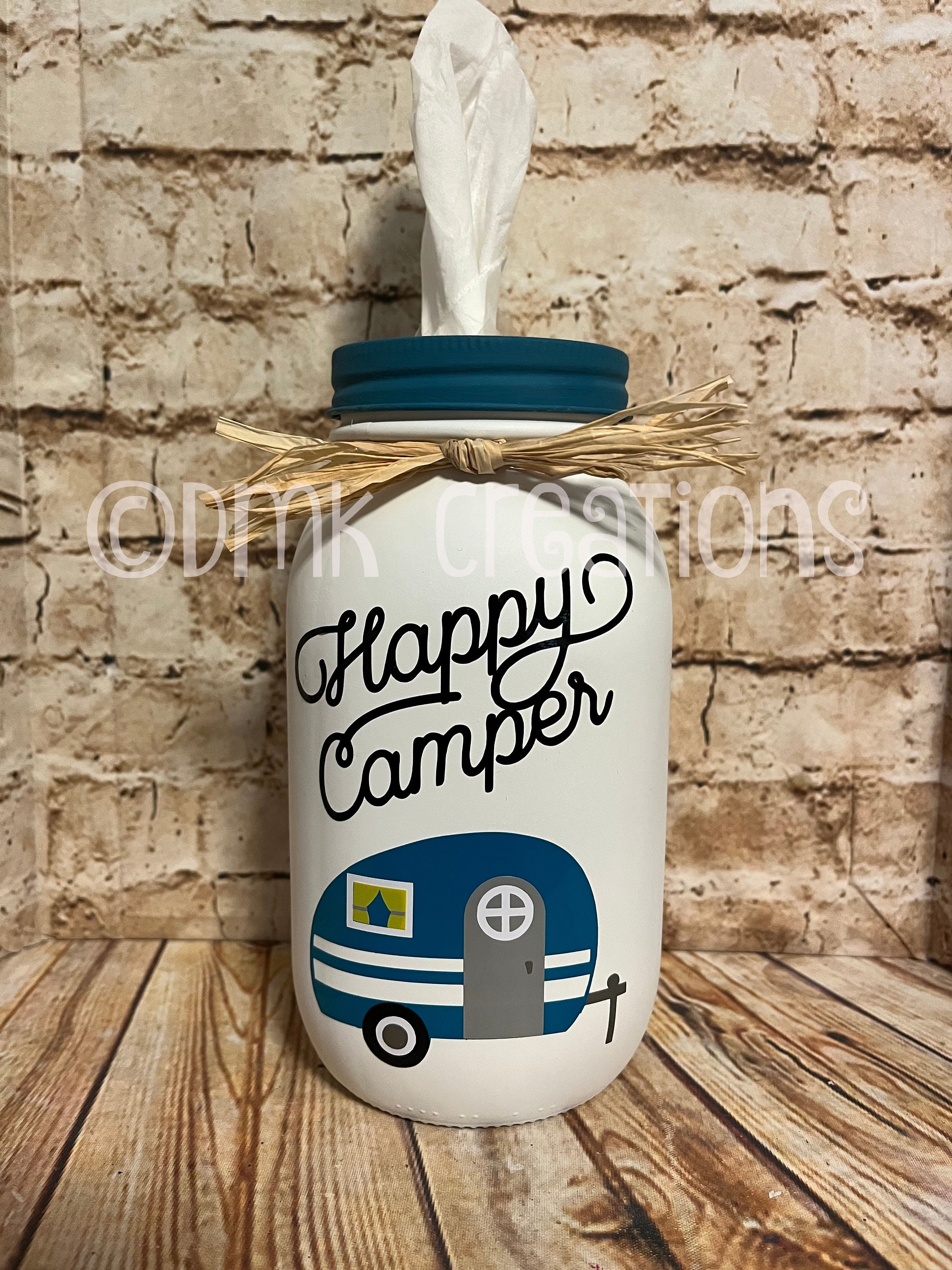 Happy Camper Mason Jar Tissue Holder, Painted Mason Jar, Tissue Holder ...