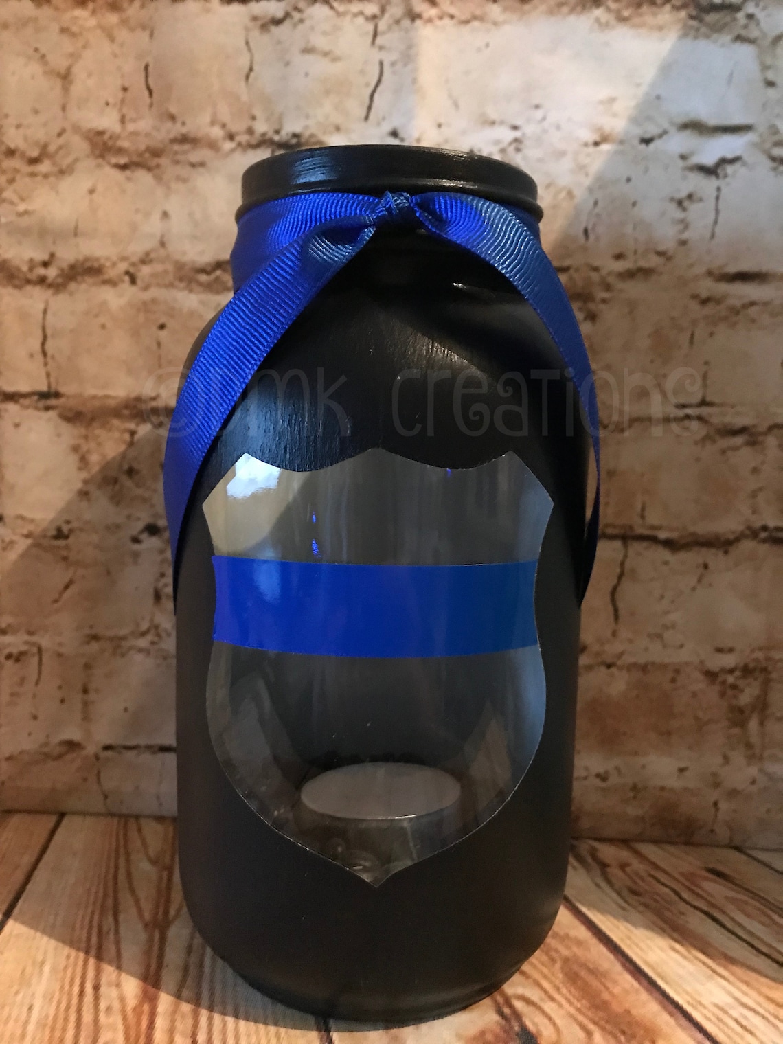 Thin Blue Line Painted Mason Jar Tea Light Candle Holder - Etsy