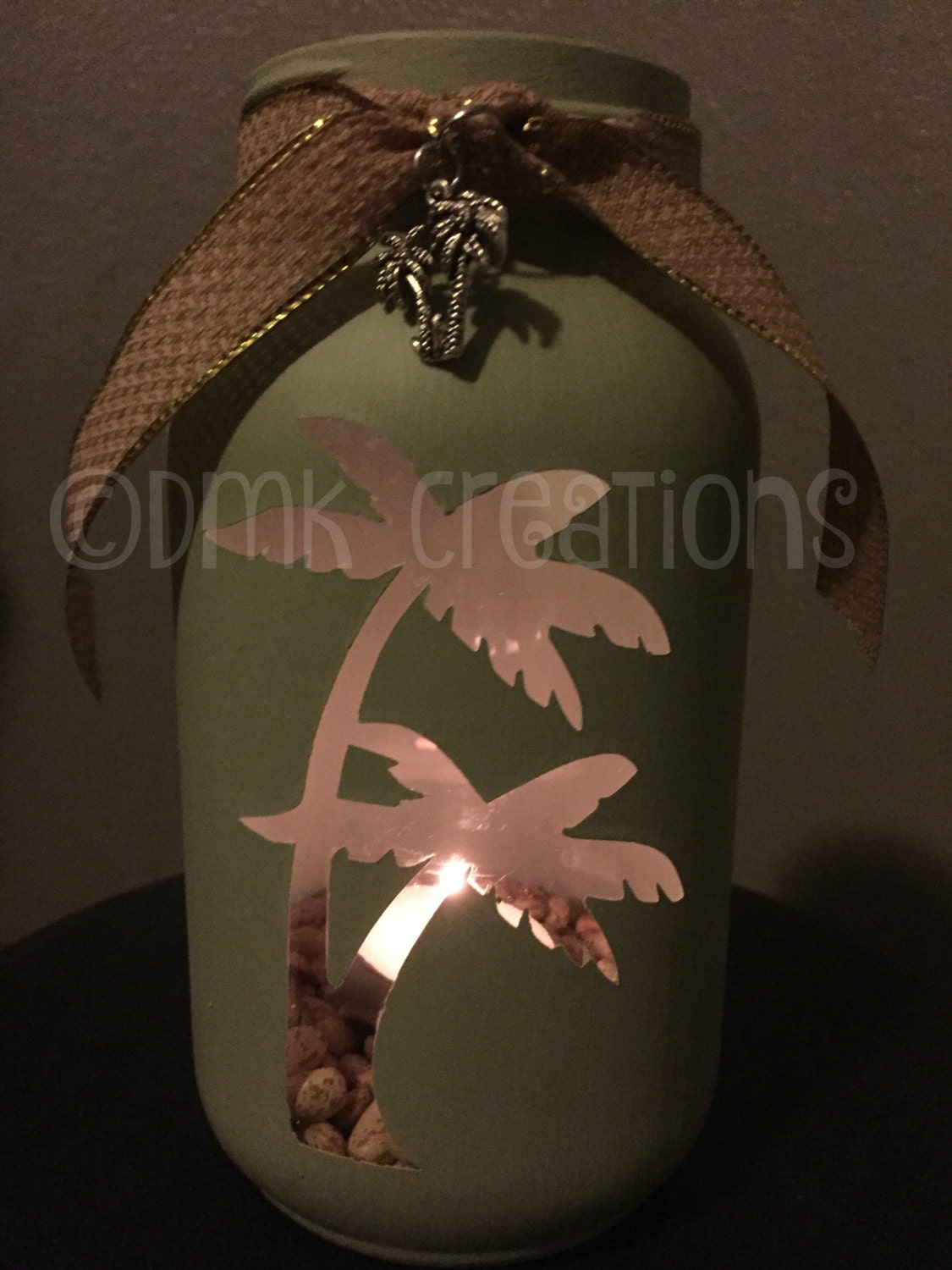 Palm Tree Painted Mason Jar Tea Light Candle Holder Palm - Etsy