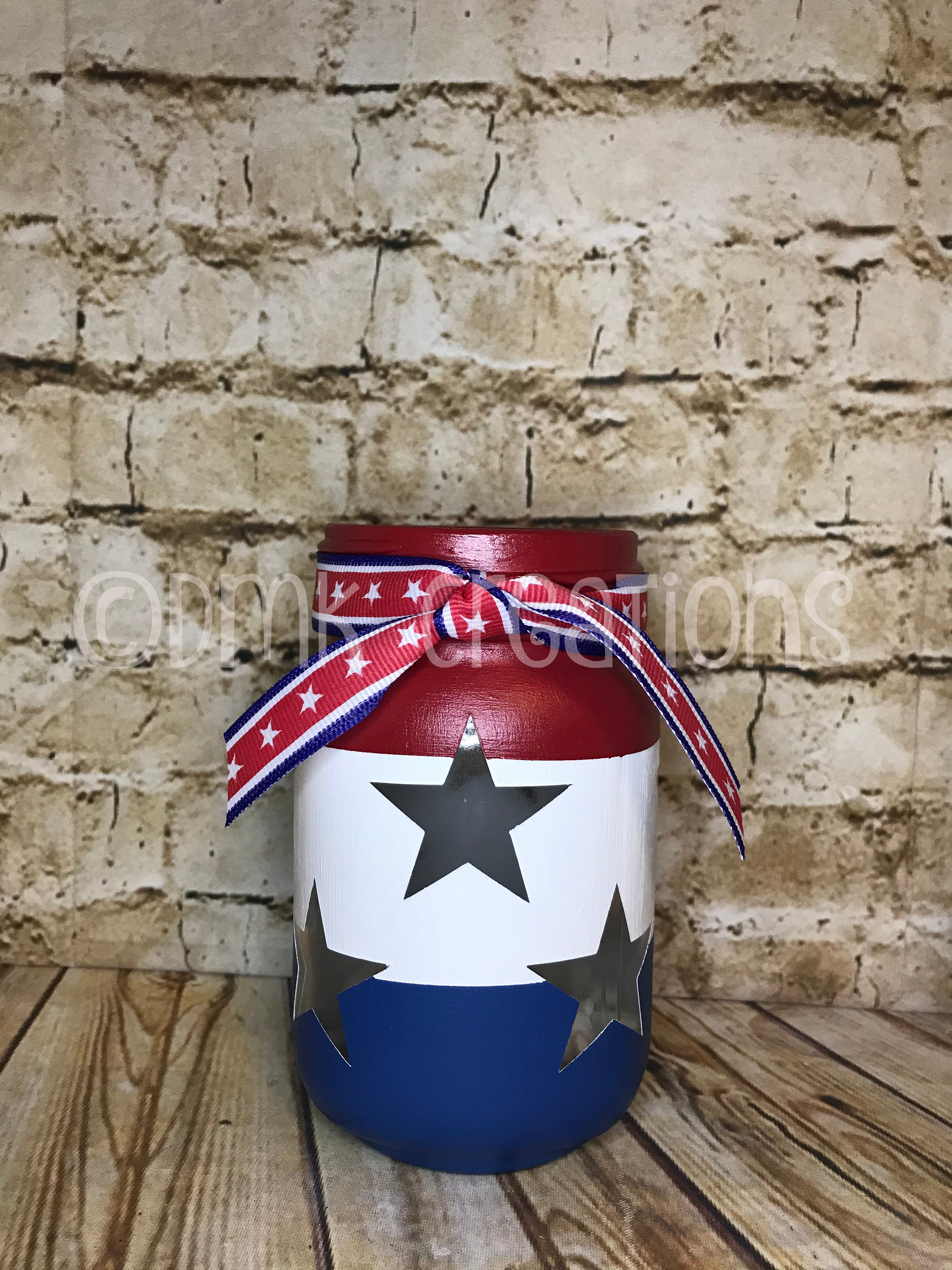 Patriotic Painted Mason Jar Tea Light Candle Holders, Painted Mason Jar ...
