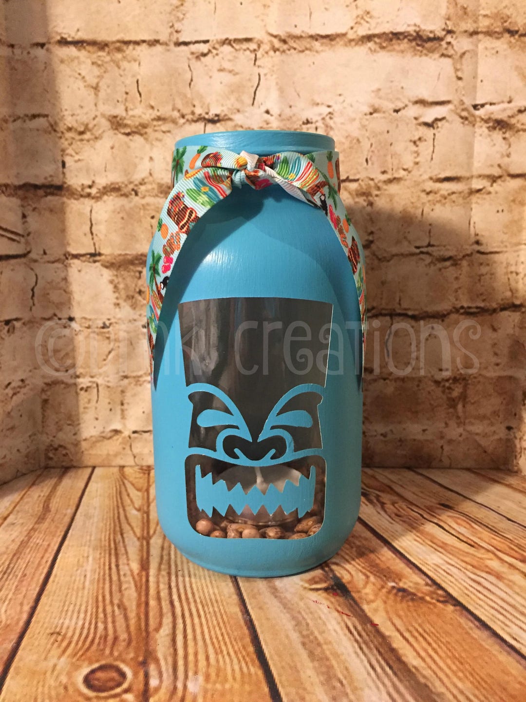 Tiki Painted Mason Jar Tea Light Candle Holder, Tiki, Painted Mason Jar ...