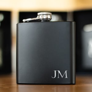 Personalized Matte Black Flask Groomsmen Gift Set as Groomsman Proposal ...