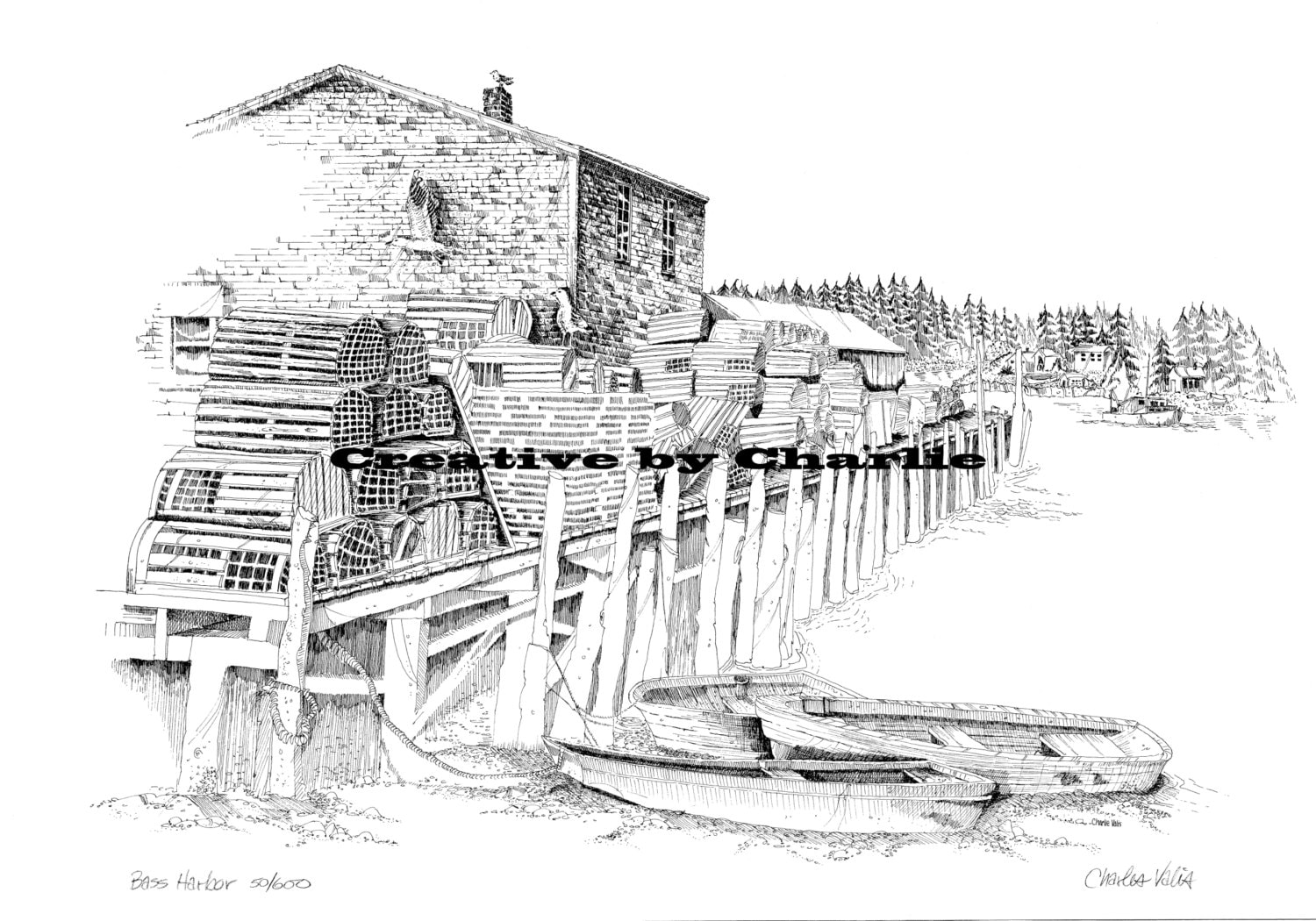 Pen & Ink Drawing & Illustration Art & Collectibles Historic Bass ...