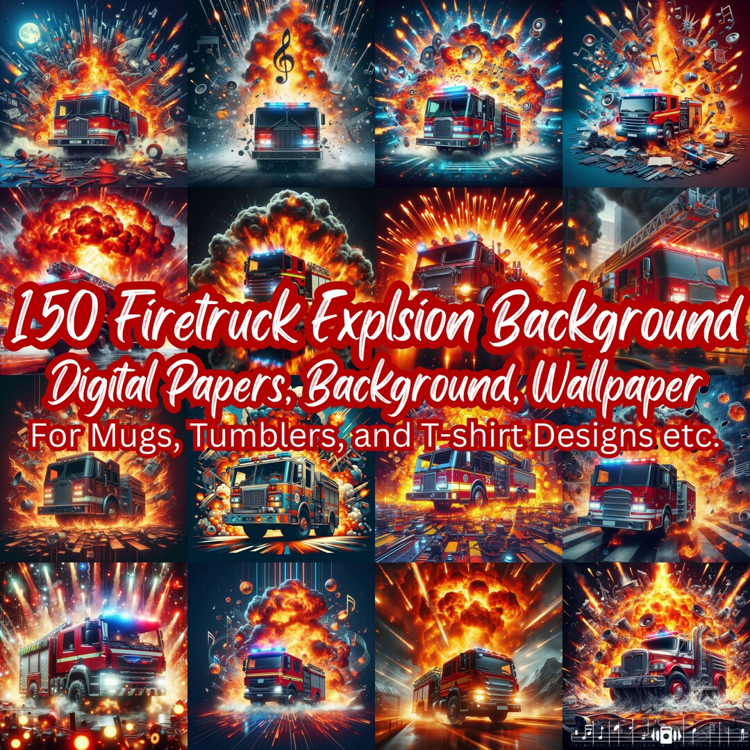 Firetrucks, 150 Images, Firemen Trucks, Digital Paper, for Mugs ...