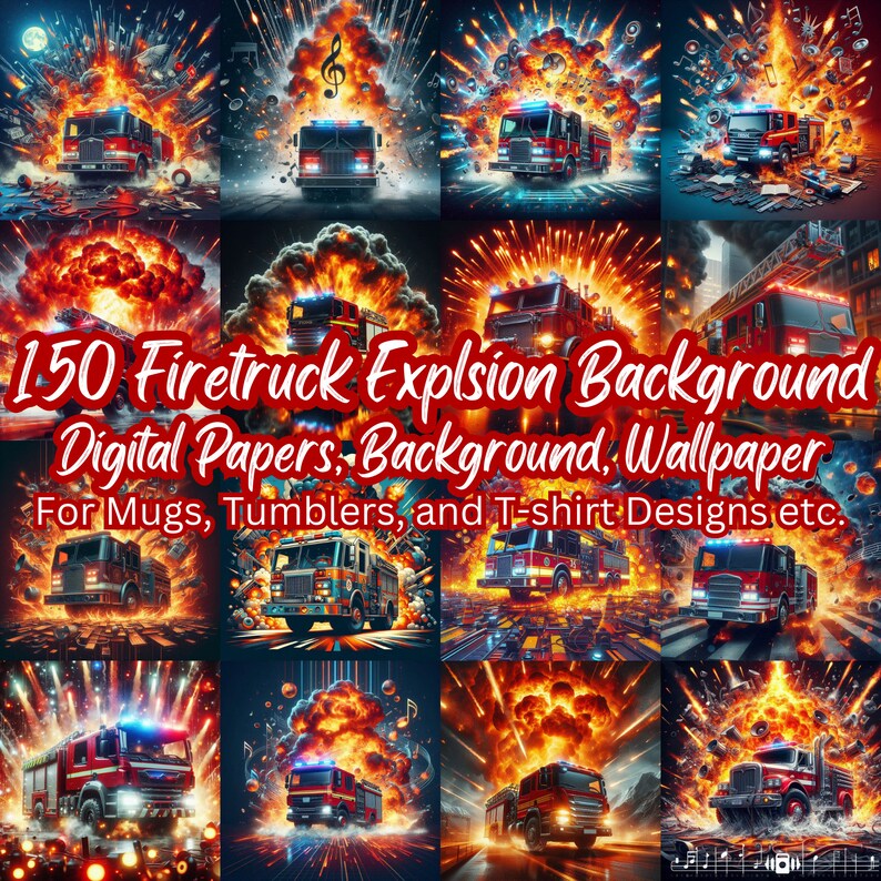 Firetrucks, 150 Images, Firemen Trucks, Digital Paper, for Mugs ...