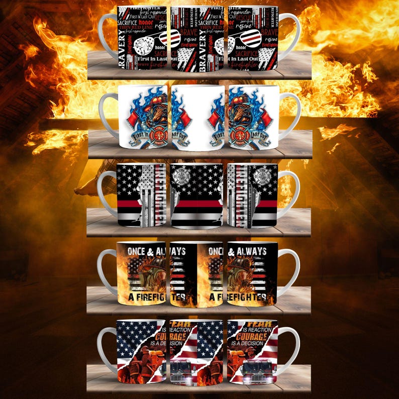 15 Firemen Mug Wrap Around Digital Mug Design, Sublimation, 15oz 11oz ...