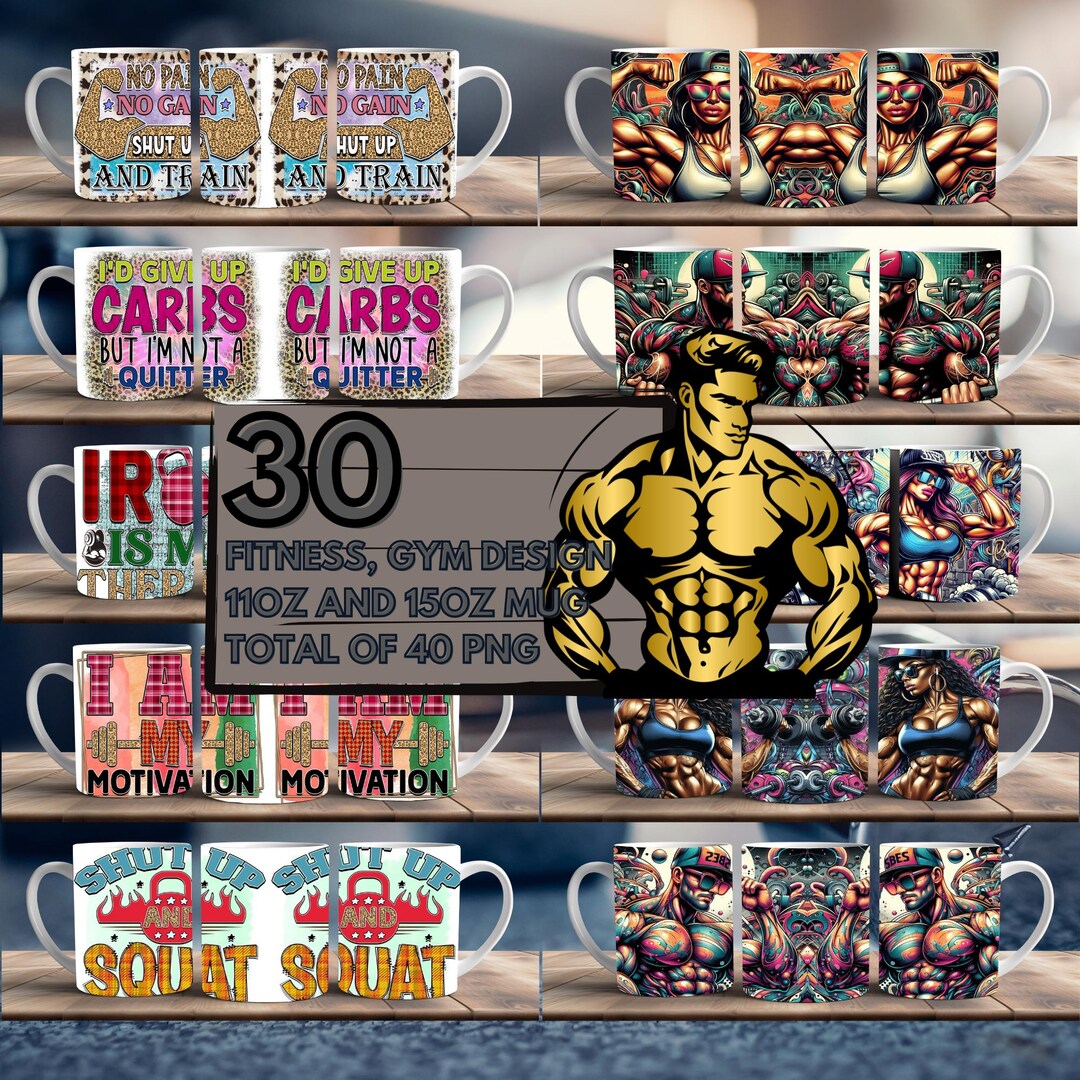 20 Fitness Gym Mug Wrap Around Digital Mug Design, 11oz & 15oz ...