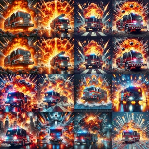 Firetrucks, 150 Images, Firemen Trucks, Digital Paper, for Mugs ...