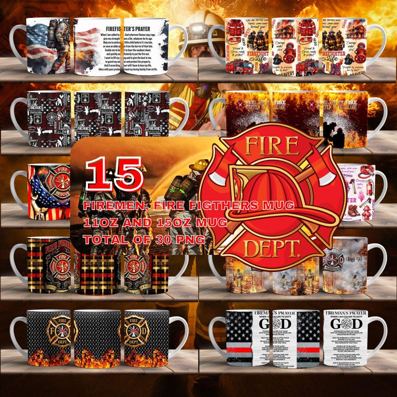15 Firemen Mug Wrap Around Digital Mug Design, Sublimation, 15oz 11oz ...
