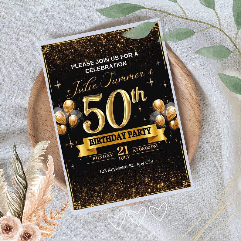 Sparkles and Gold 50th Birthday Invitation Template, Gold Sparkles ...