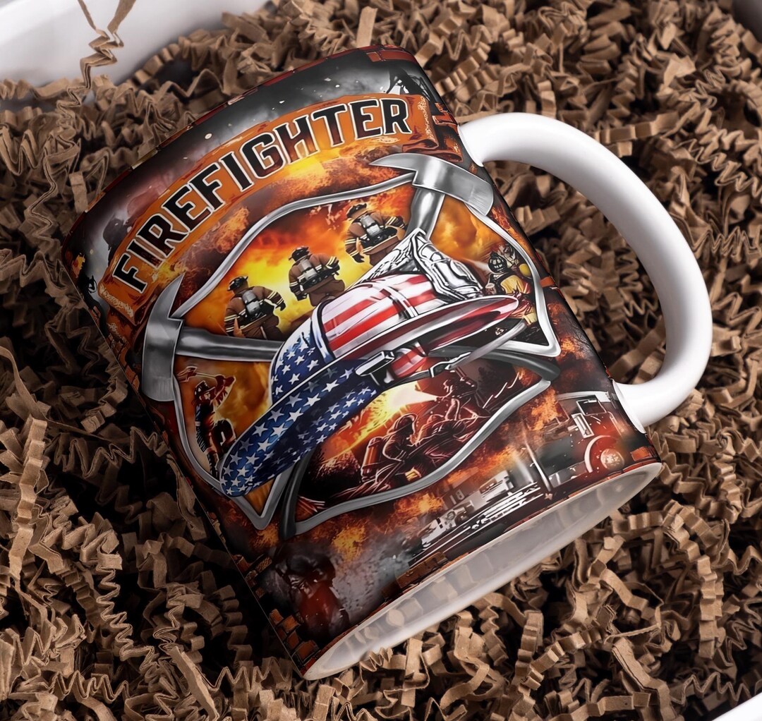 Fire Fighter, Brave Firemen Mug Wrap Around Digital Mug Designs ...