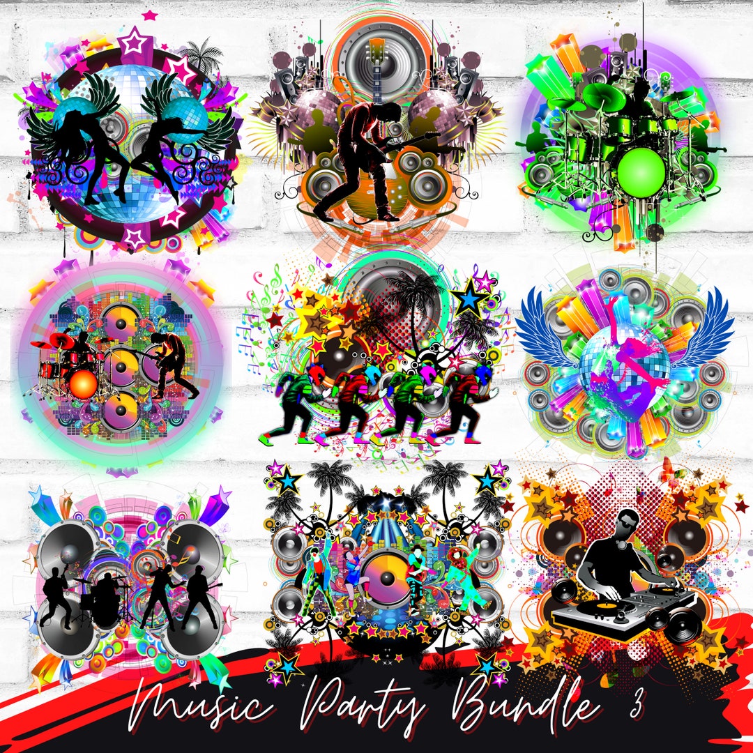 Colorful Art Digital Graphic Design Music Disco DJ Clipart PNG Bundle 3 ...