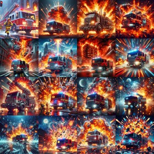 Firetrucks, 150 Images, Firemen Trucks, Digital Paper, for Mugs ...