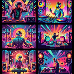 Retro DJ Colorful Art Digital Graphic Design Music Disco DJ Clipart 12 ...