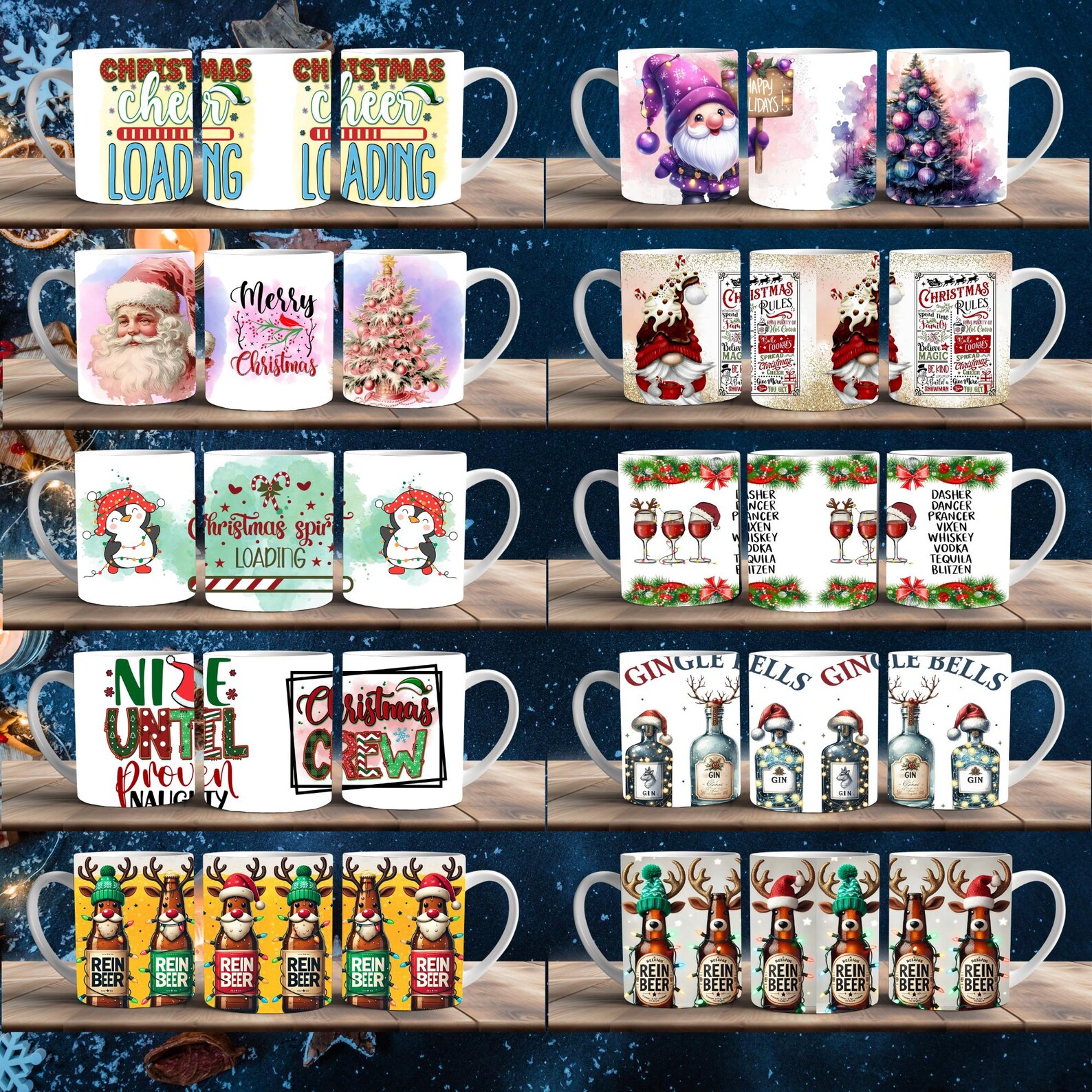30 Merry Christmas Mug Wrap Around Digital Mug Design, 11oz & 15oz ...