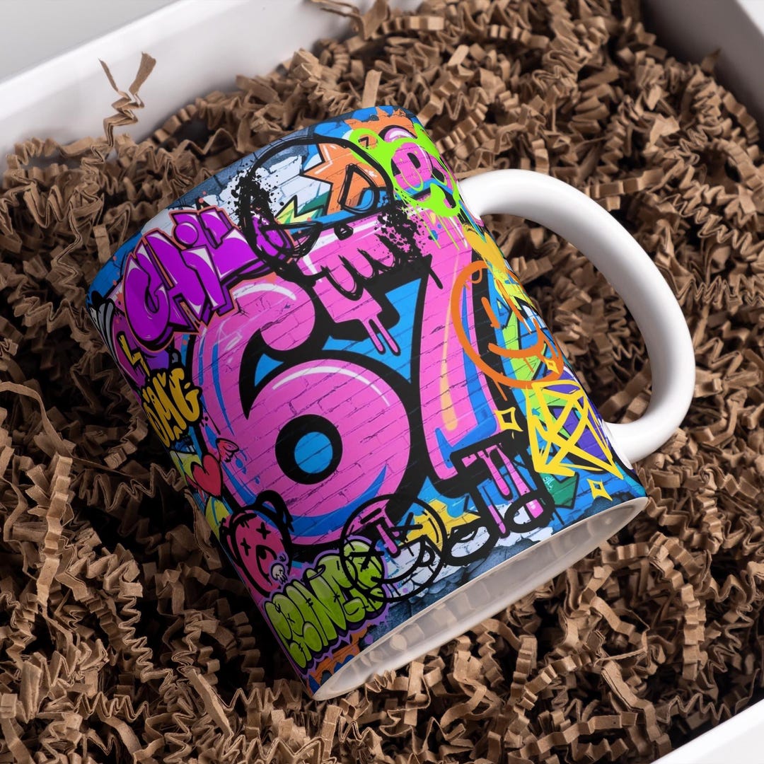 67 Pink Graffiti, Six Seven Graffiti, Cup Wrap Around Digital Mug ...