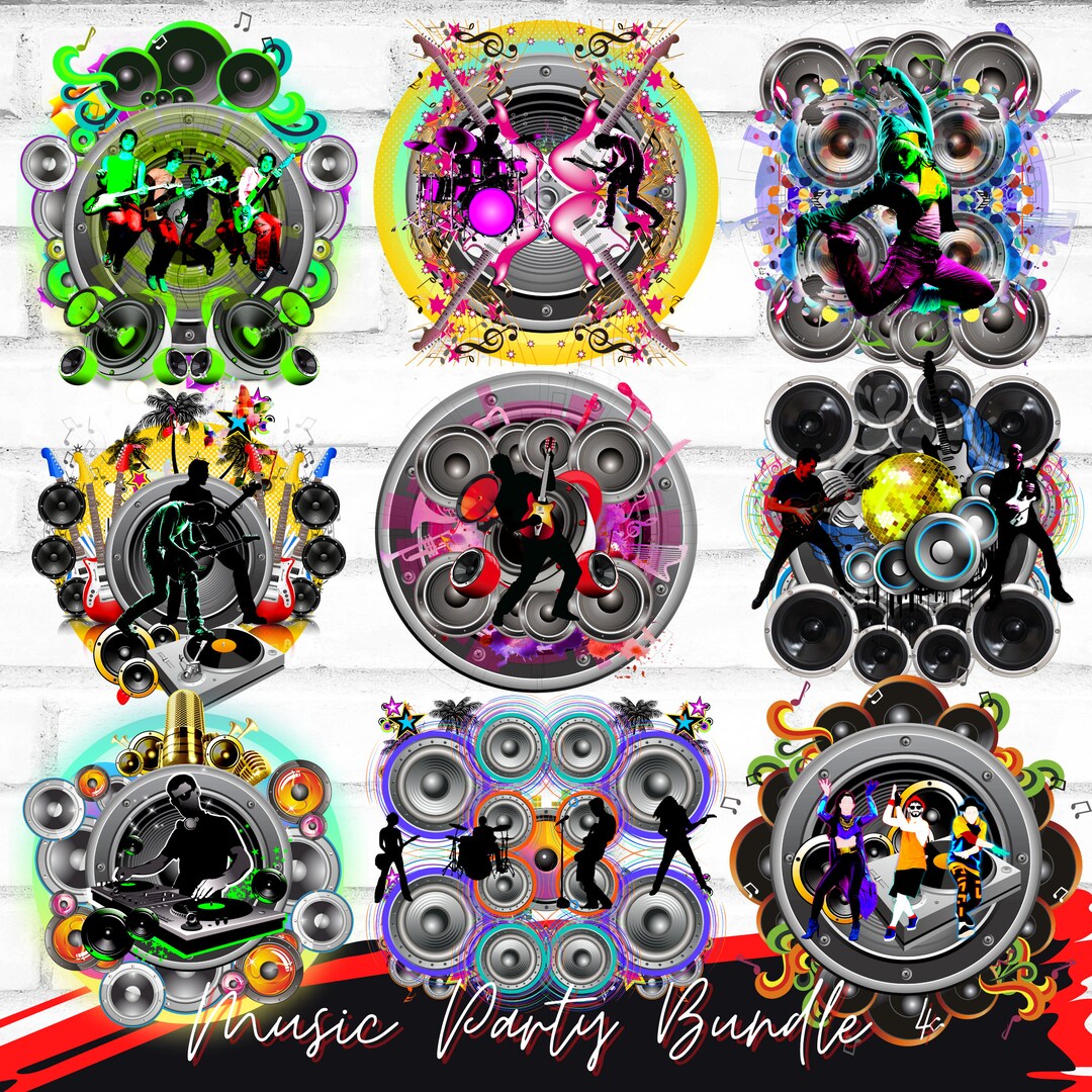 Colorful Art Digital Graphic Design Music Disco DJ Clipart PNG Bundle 4 ...