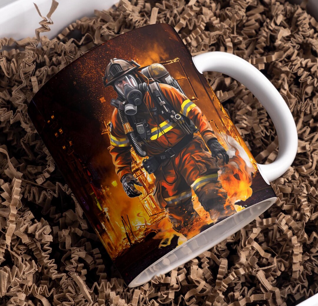 Hero Fire Fighter Mug Wrap Around Digital Mug Designs, Sublimation PNG ...