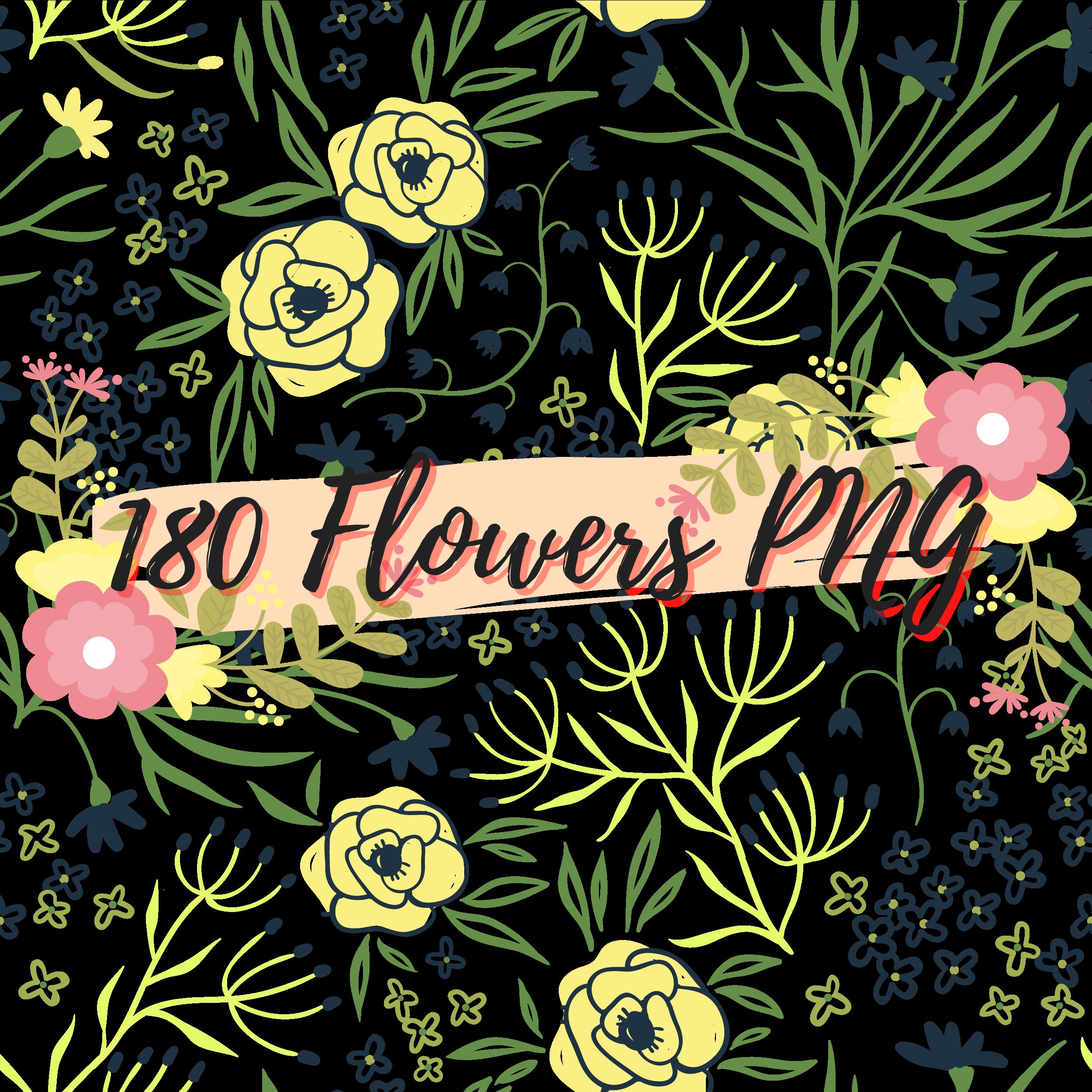 180 Flowers Digital Clipart, PNG Files, Transparent, Printable ...