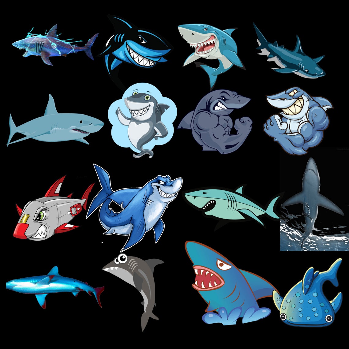 100 Shark Clipart Digital, PNG Transparent Background, Printable ...