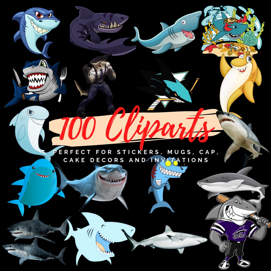 100 Shark Clipart Digital, PNG Transparent Background, Printable ...