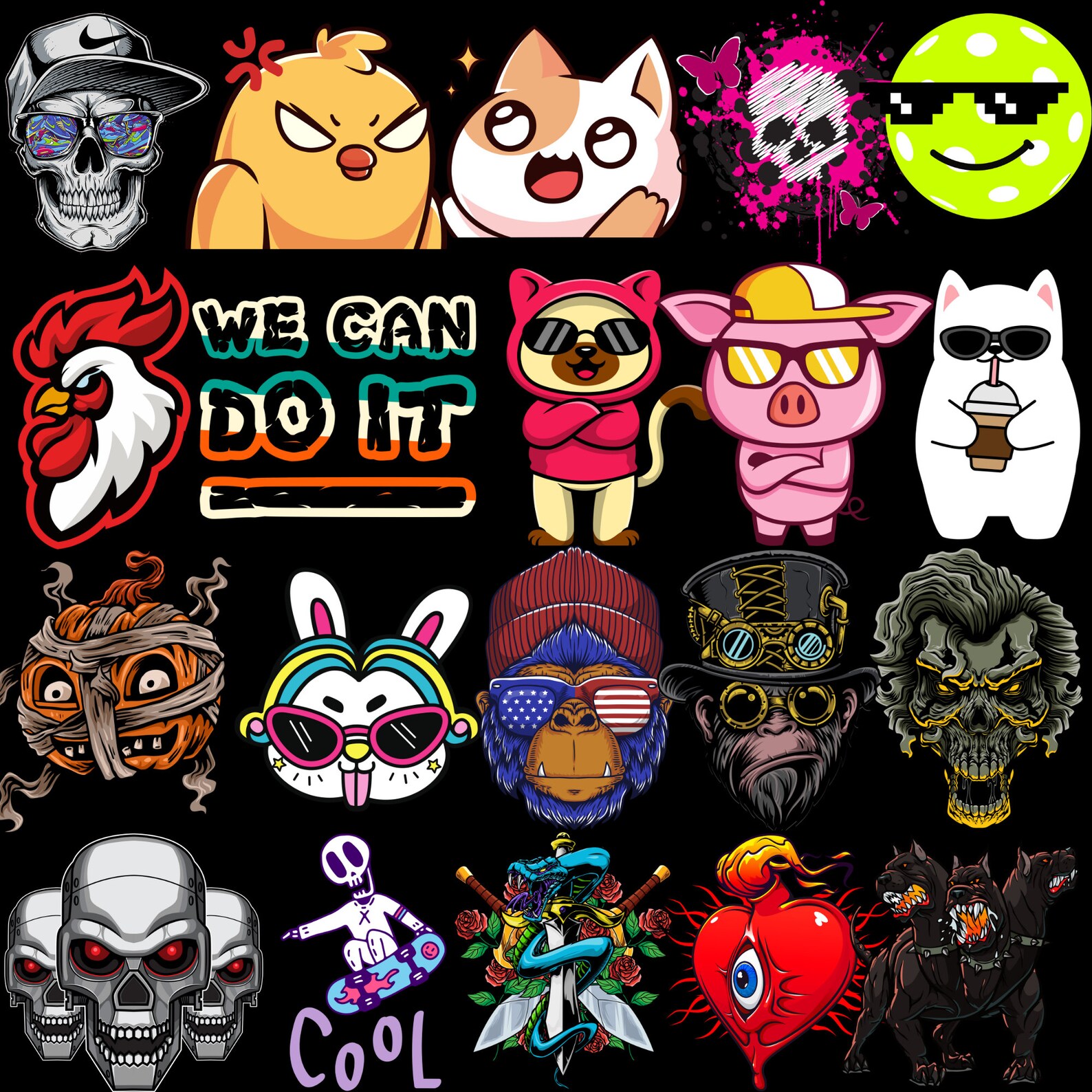 200 High Quality, Cool, Funny, Design PNG Format Designs for T-shirt ...