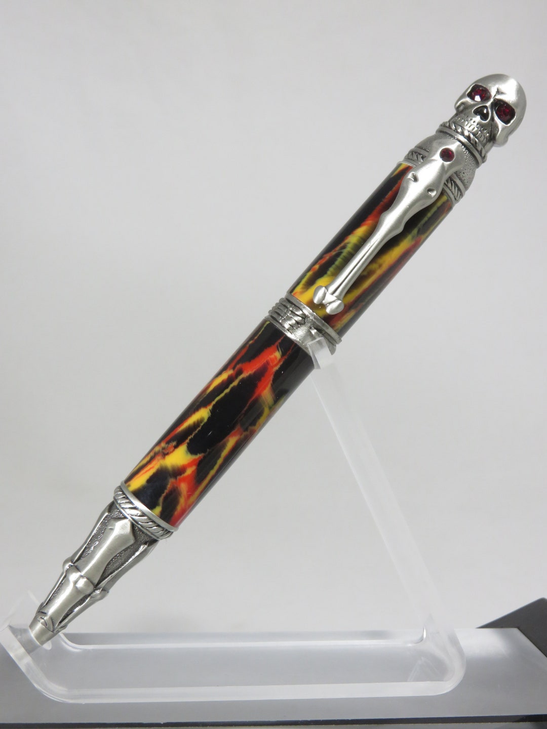 Ballpoint, "skull" Themed Twist Pen in Black Acrylic Resin With Red ...
