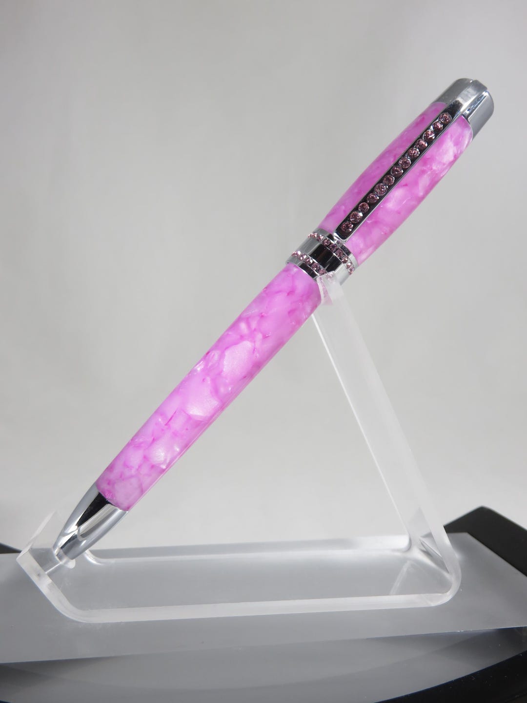 Ballpoint Twist Pen, "princess" Style in Pink Acrylic Resin With Bright ...