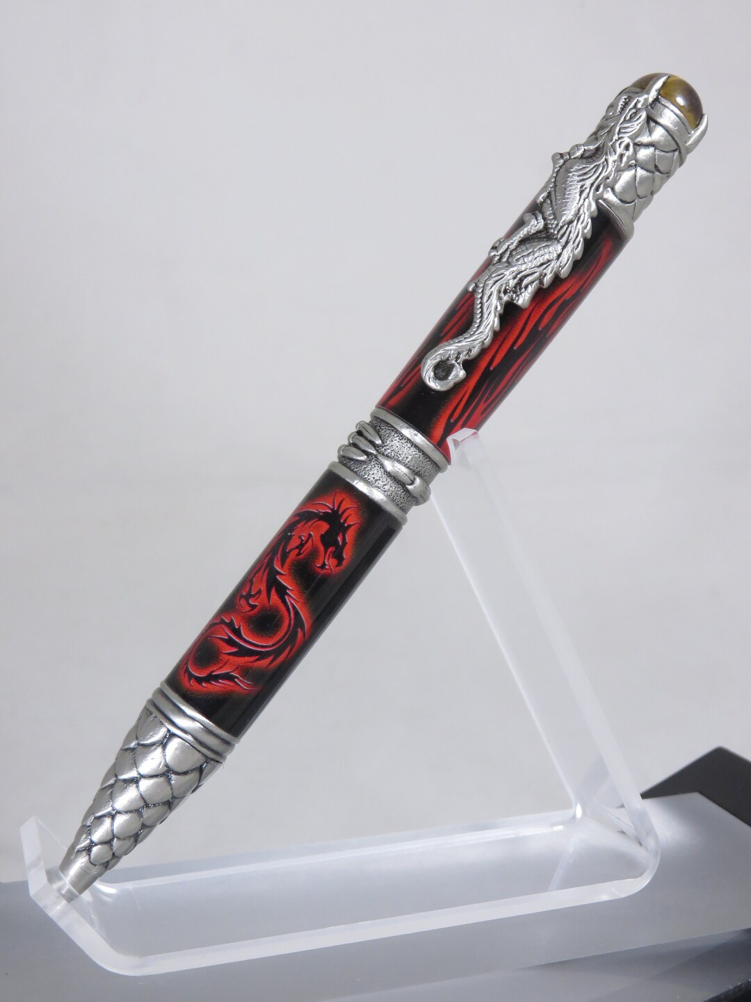 Ballpoint Twist Pen, dragon Themed in Black Acrylic With a Red Stylized ...