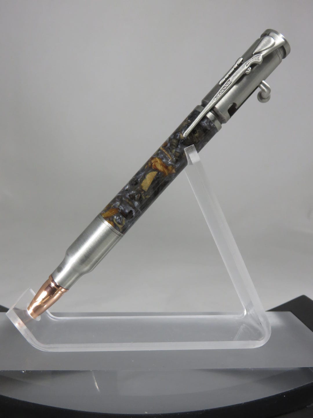 Bolt Action Rifle Style Ballpoint Pen With a Body in Chips of Wood in ...