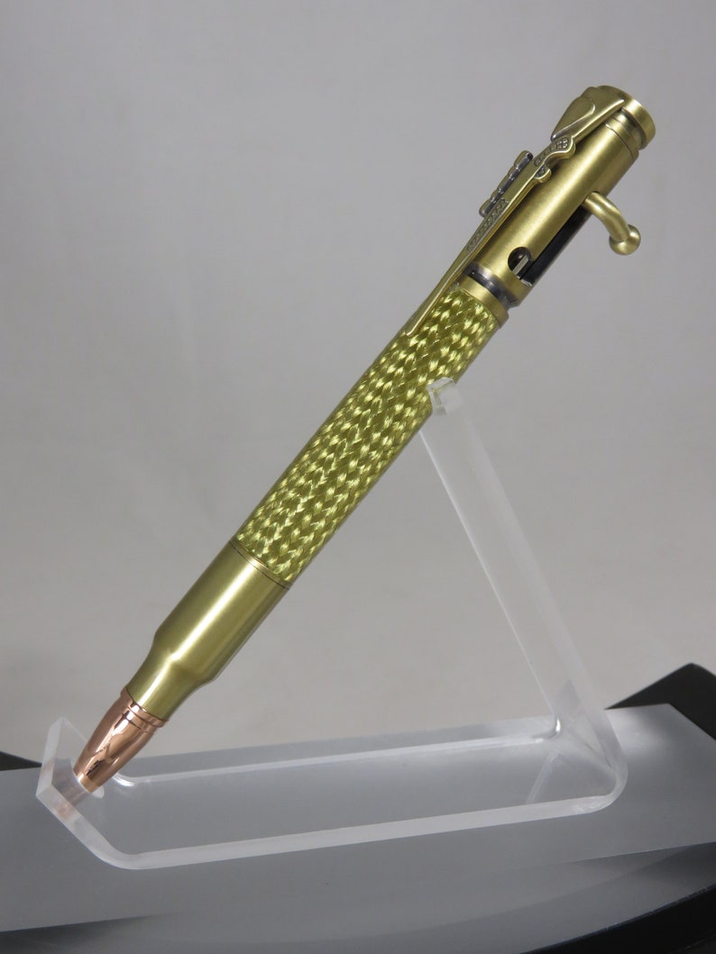 Bolt Action ballpoint bullet pen, .30 caliber in brass wire brai ...