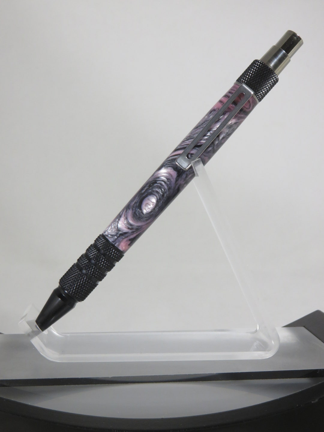 Ballpoint Click Pen, dura Click Edc Style in Shimmery, Swirling Black and Pink Acrylic Resin ...