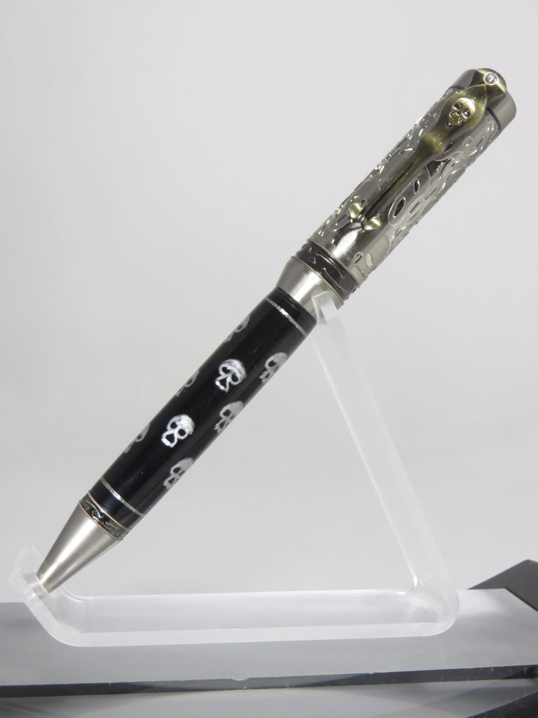 GHOST THEME: Ballpoint Twist Pen in Clear Acrylic Resin Over a Black ...