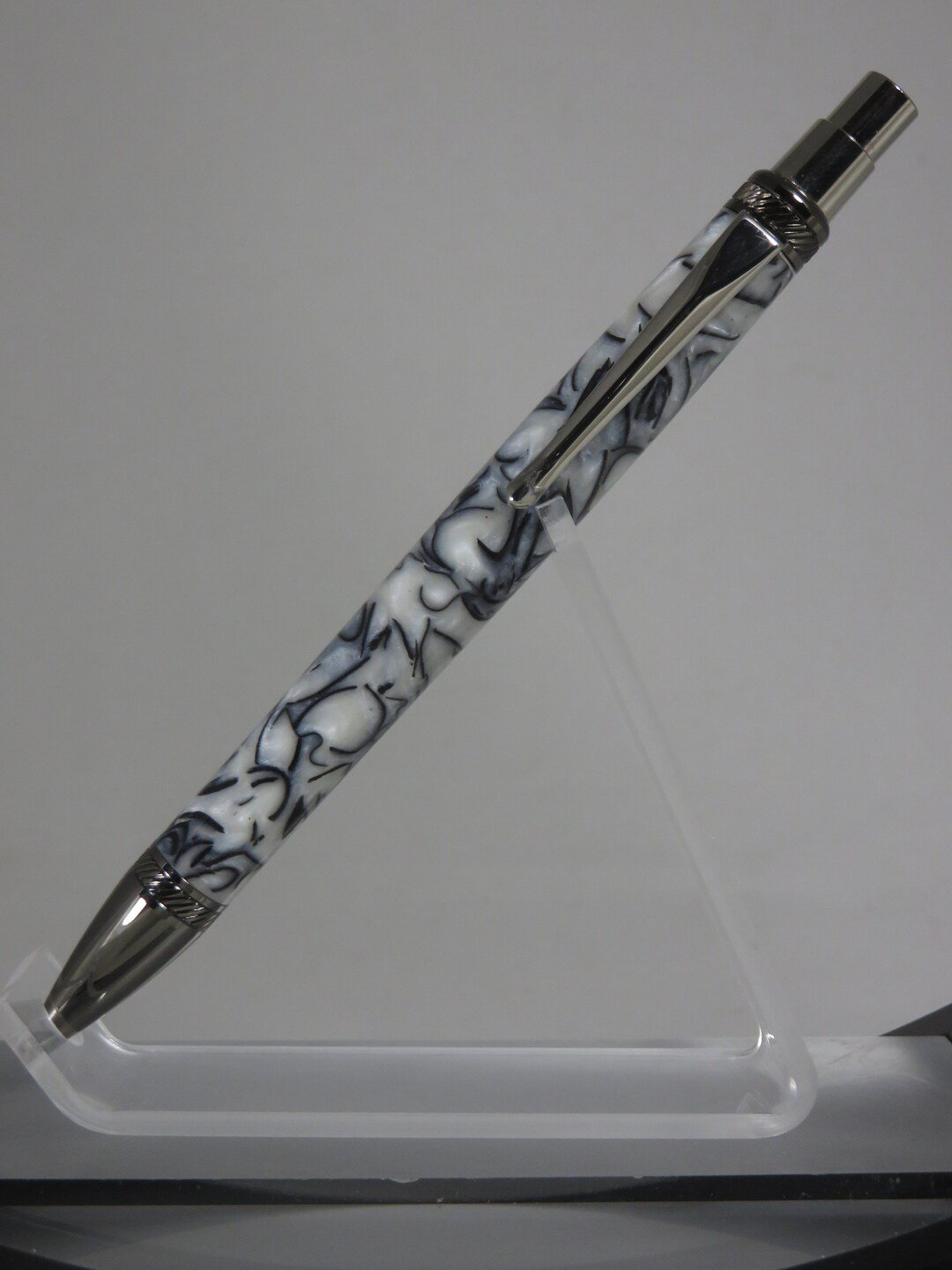 Ballpoint Click Pen, "blade" Style in White Acrylic W/short Black ...