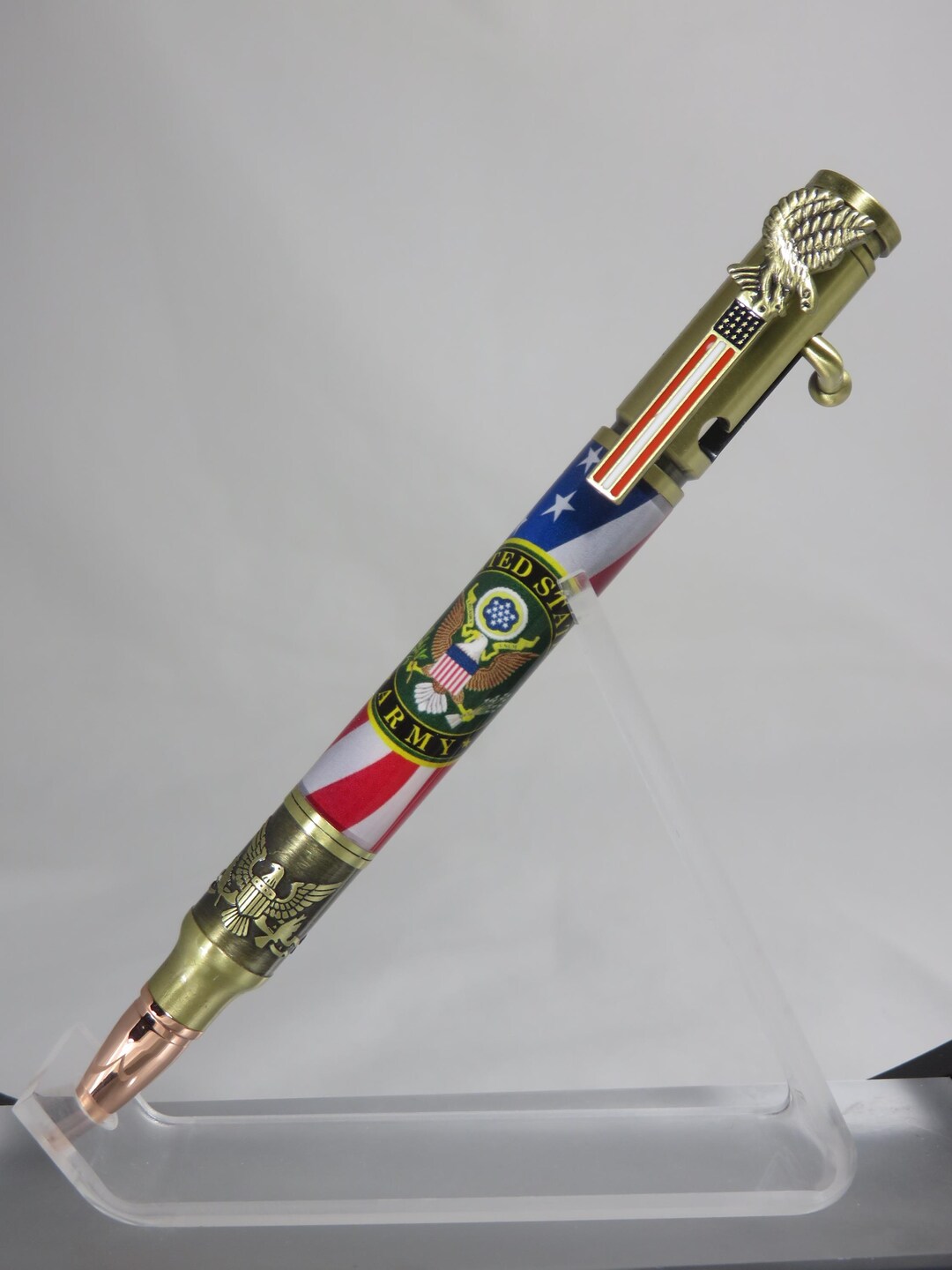 Bolt Action Pen in US Army Theme With Antique Brass Hardware Finish ...