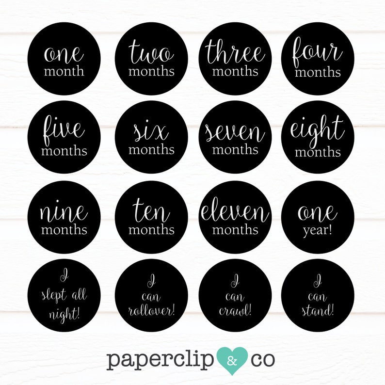 Black and White Monthly Milestone Stickers Modern Monthly - Etsy